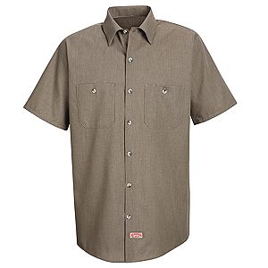 Men's Short Sleeve Geometric Micro-Check Work Shirt - OCCUPATIONAL APPAREL